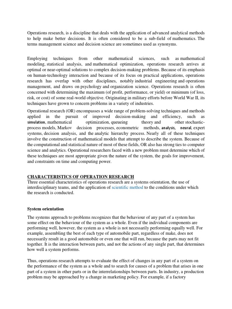 Understanding Operations Research Techniques | PDF | Mathematical Optimization | Mathematical Model
