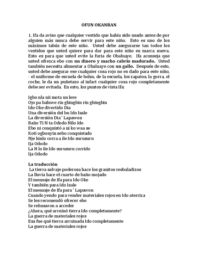 8.ofun Okanran | PDF | Santeria | Religión étnica