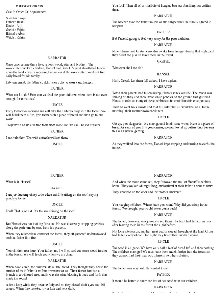 Script Team Hansel and Gretel | PDF | Hansel And Gretel (Opera ...