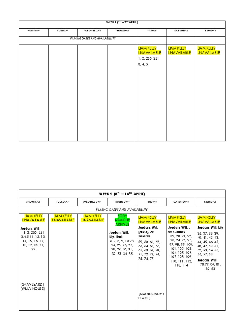 Filming Production Schedule | PDF