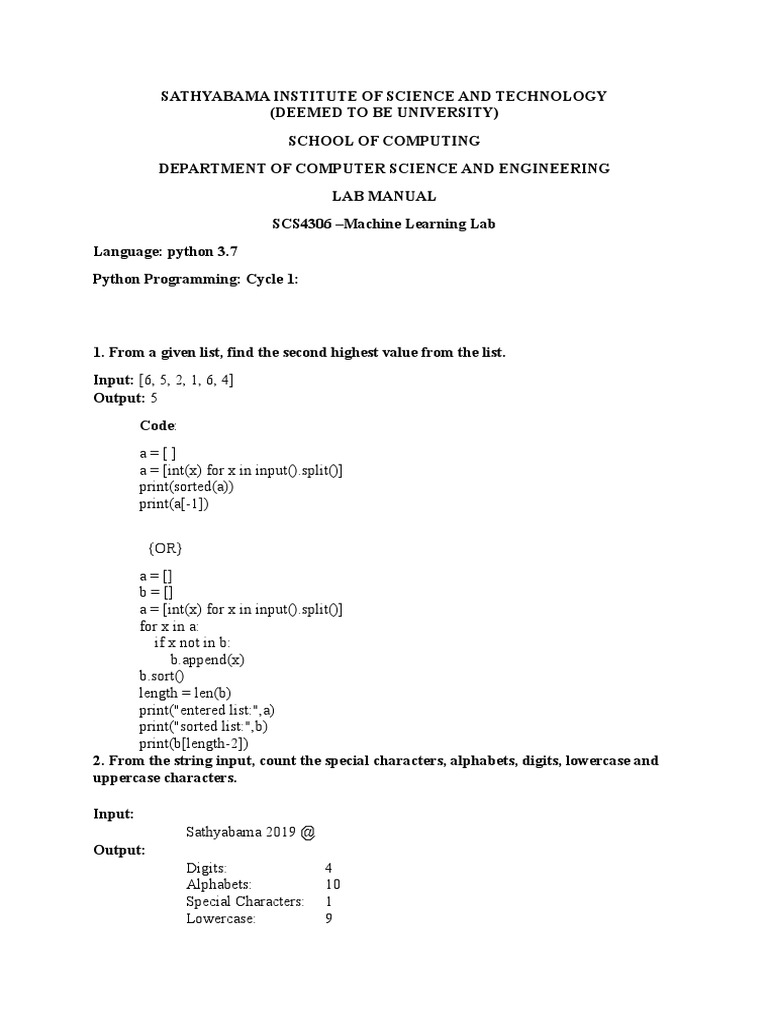 Programs With Outputs - Cycle 1 | PDF | Integer (Computer Science) | Letter Case
