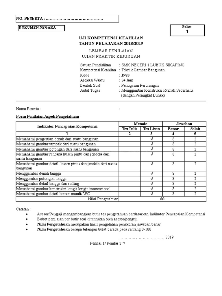Form Penilaian UKK | PDF