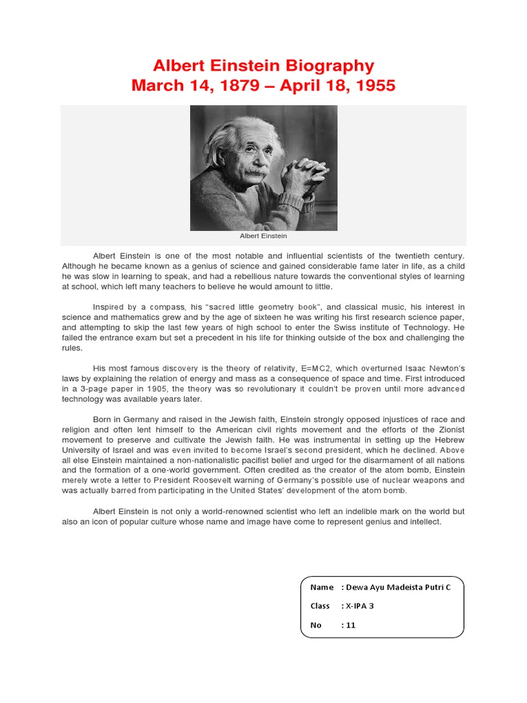 Albert Einstein: A Brief Biography | PDF | Albert Einstein | Nuclear ...