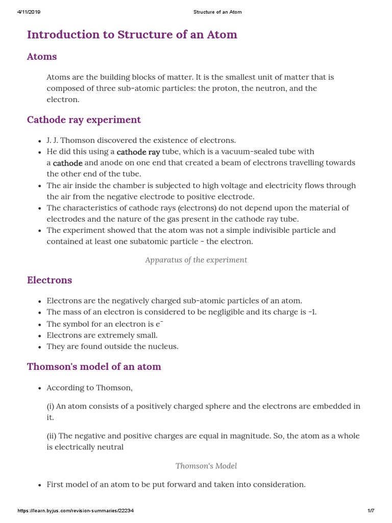 Structure of An Atom Notes | Download Free PDF | Atoms | Atomic Nucleus