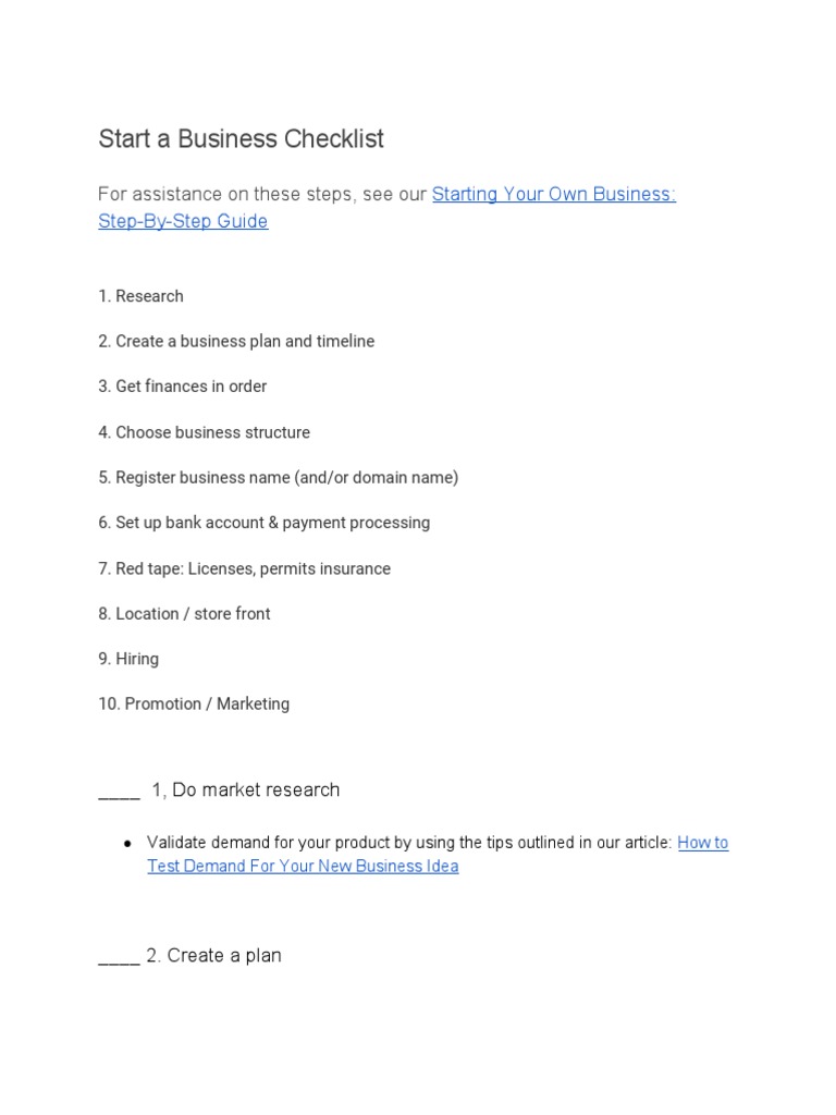 Start A Business Checklist | Download Free PDF | Small Business | Business