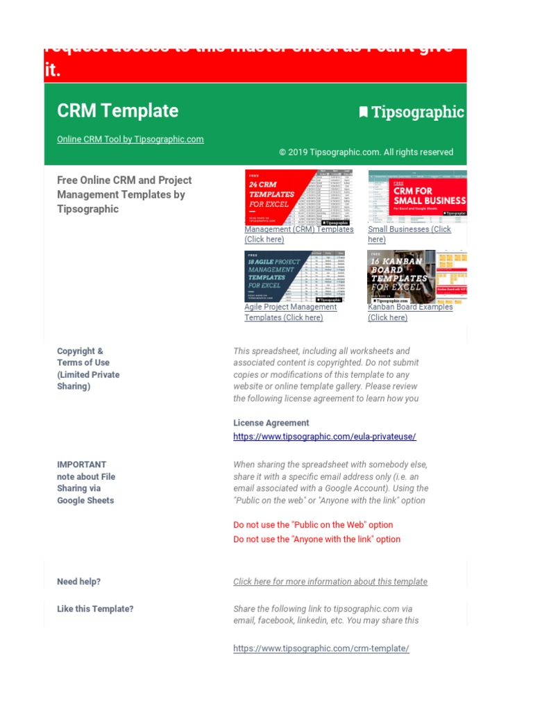 CRM Template by Tipsographic | PDF | Copyright | Spreadsheet