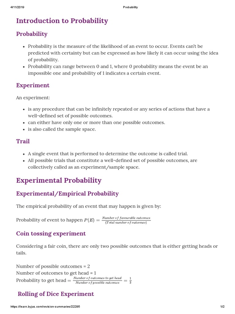 Probability Notes | PDF | Probability | Experiment