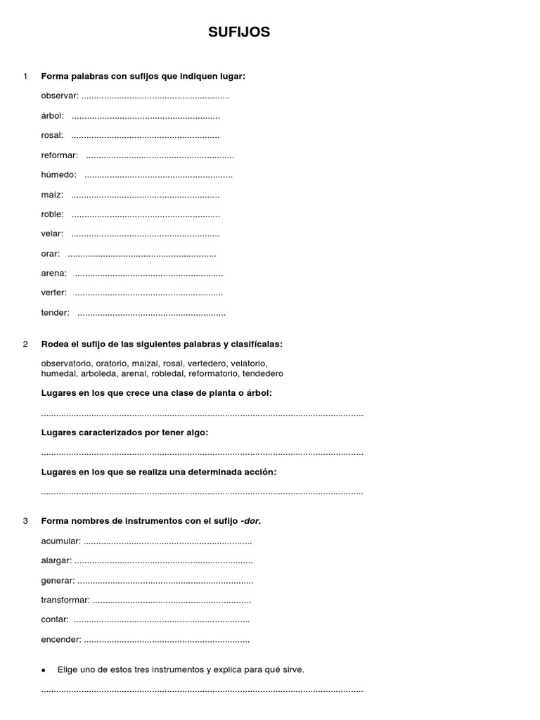 Sufijos 6 primaria | Naturaleza