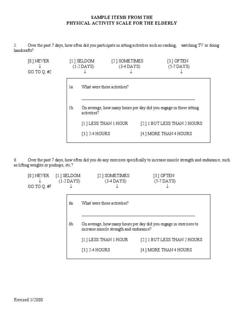 Sample Items From The Physical Activity Scale For The Elderly | PDF