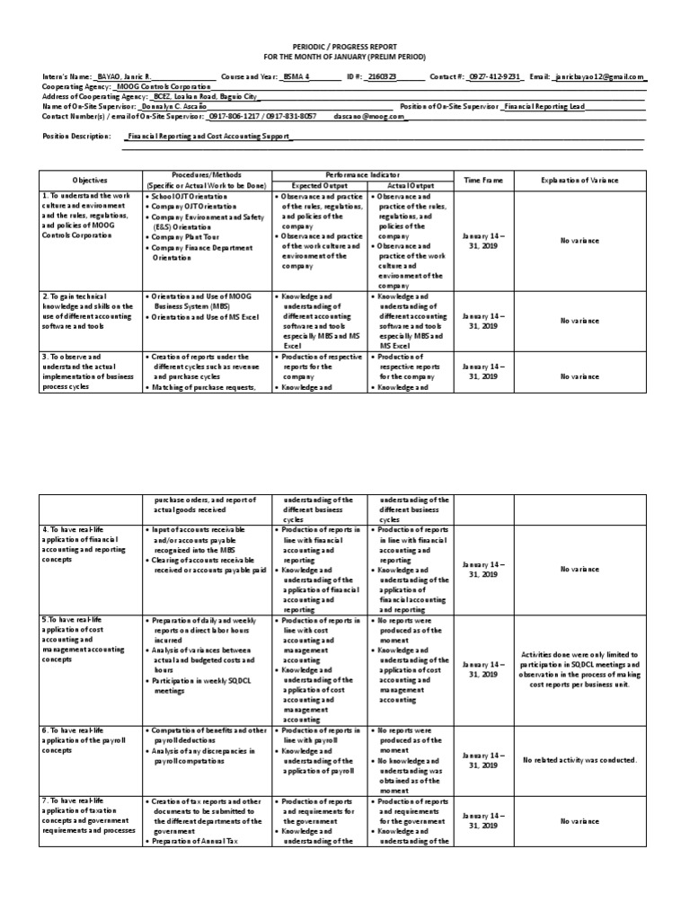 Periodic / Progress Report For The Month of January (Prelim Period ...