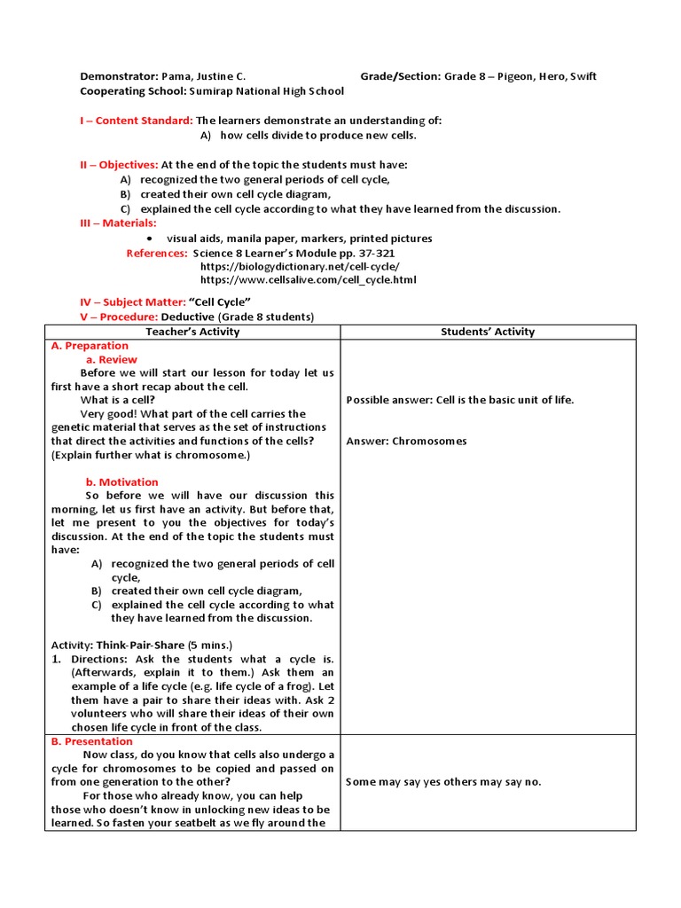 Cell Cycle Lesson Plan | PDF | Mitosis | Cell Growth