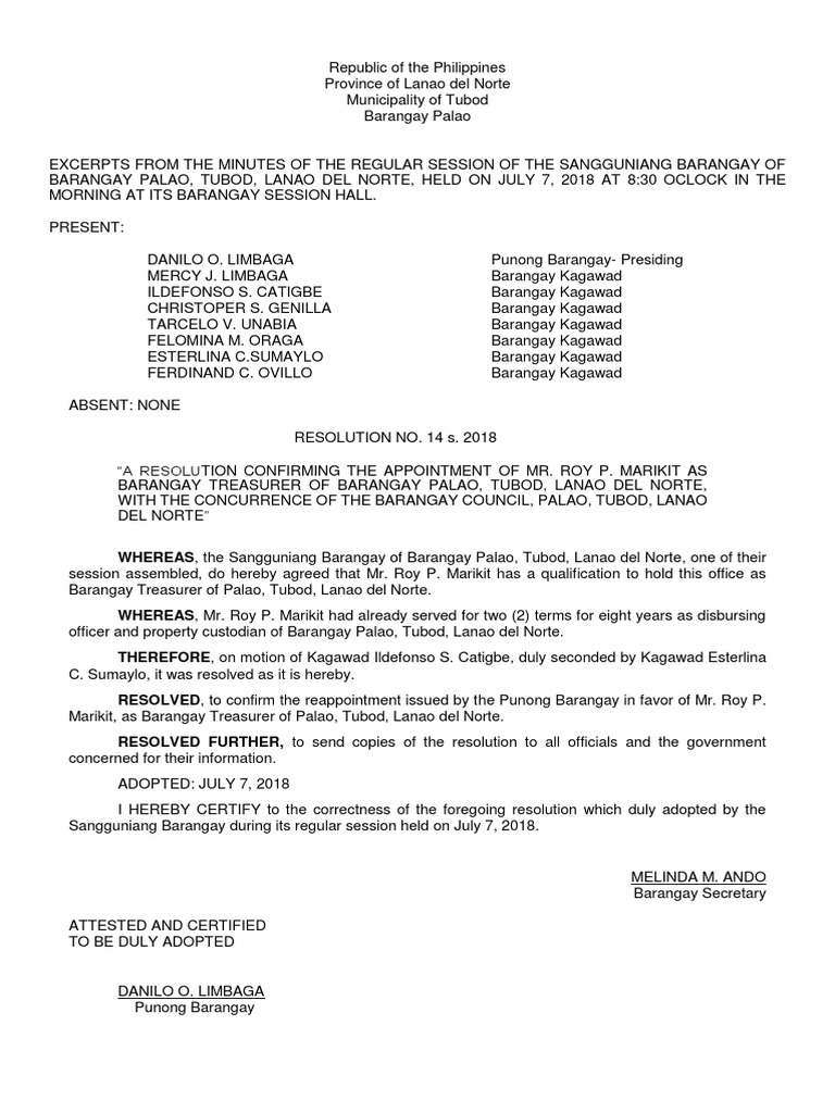 Resolution For Treasurer | PDF | Government