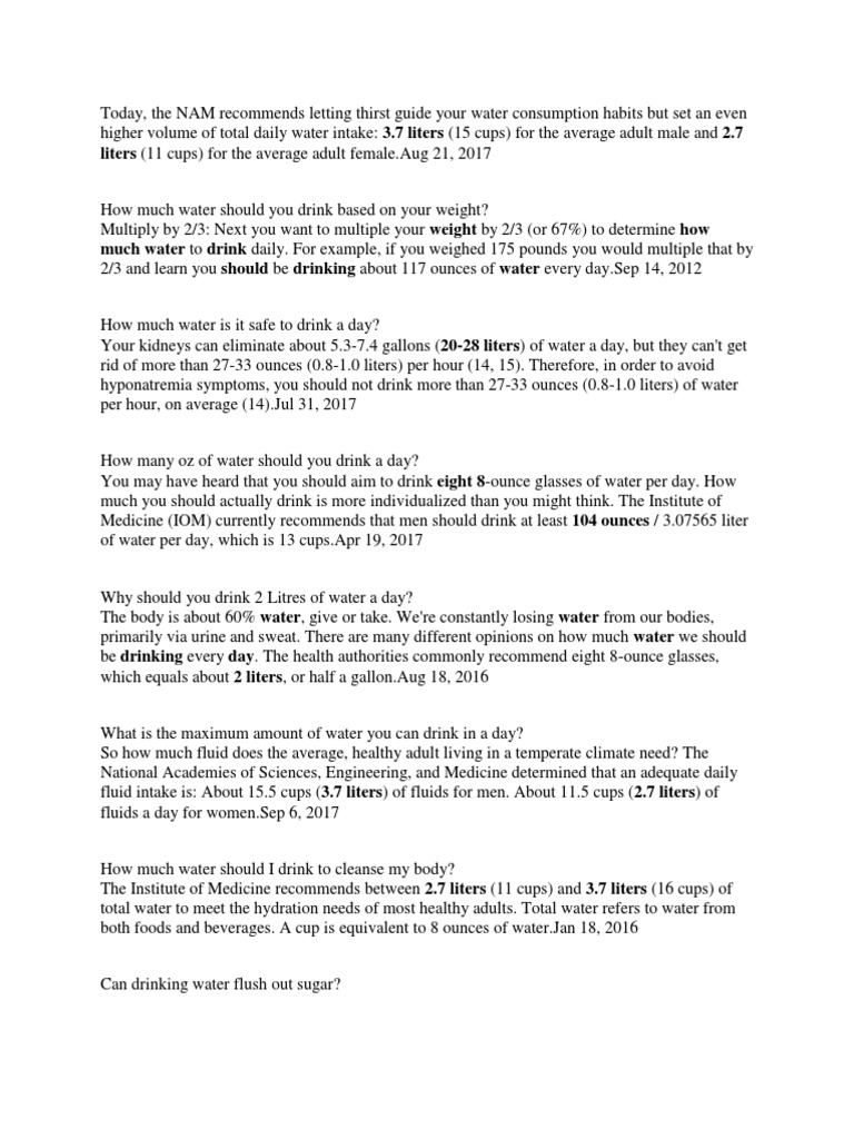 Water Intake Per Day | PDF | Drinking | Egg As Food