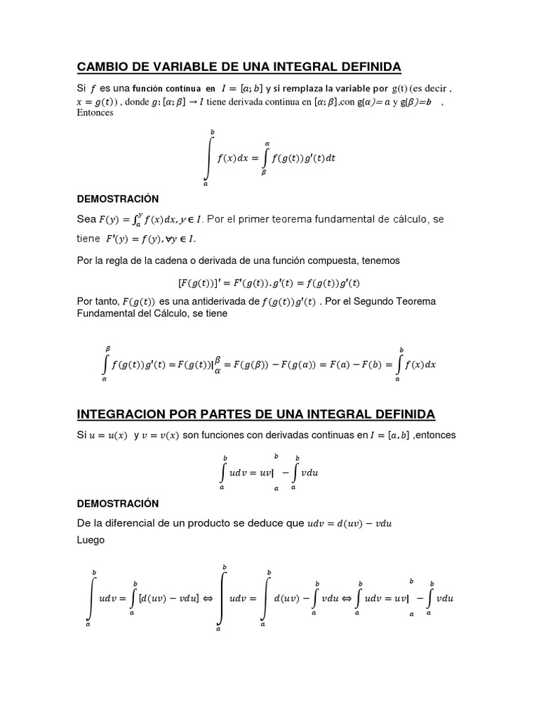 Cambio de Variable de Una Integral Definida | PDF | Integral | Análisis