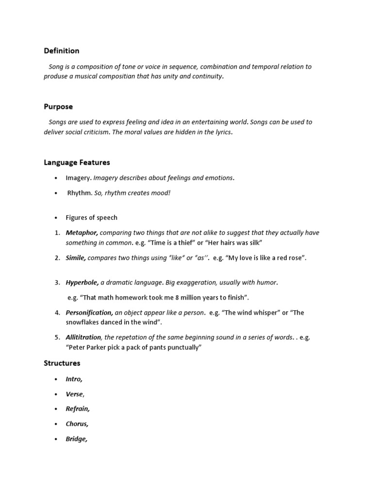 Intro, Verse, Refrain, Chorus, Bridge | PDF