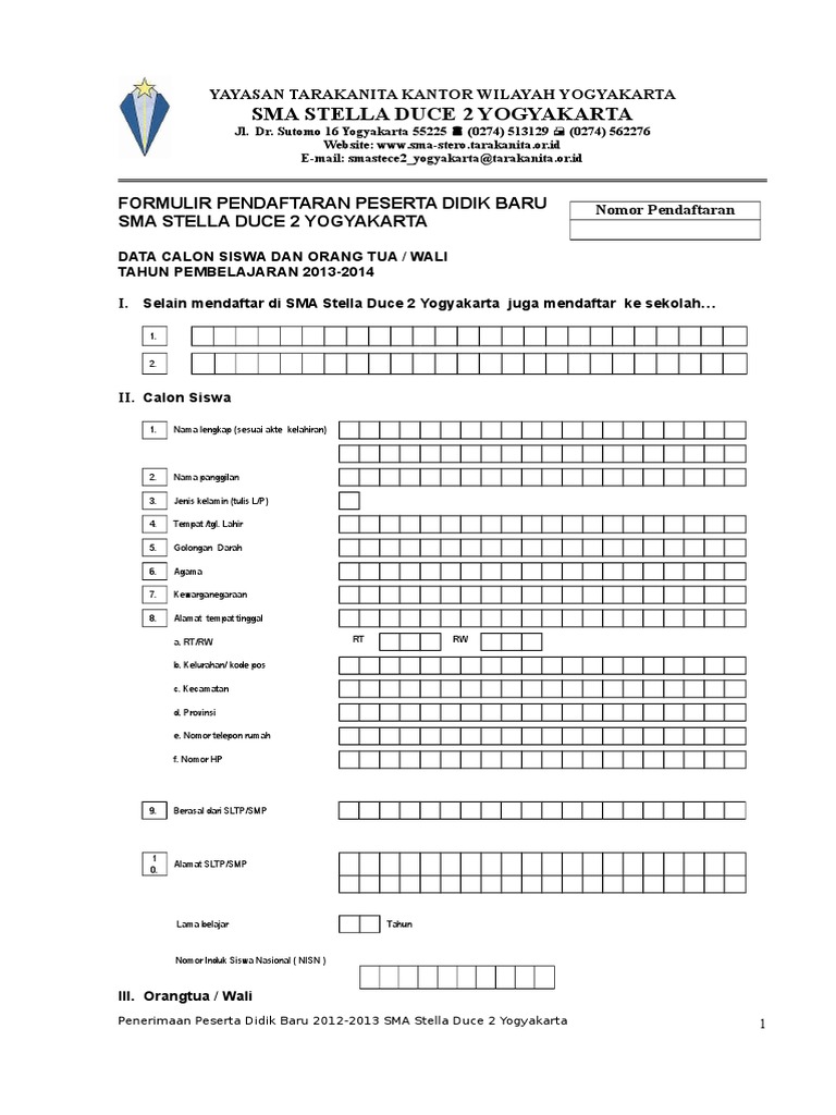 Formulir PPDB SMA Stella Duce 2 | PDF