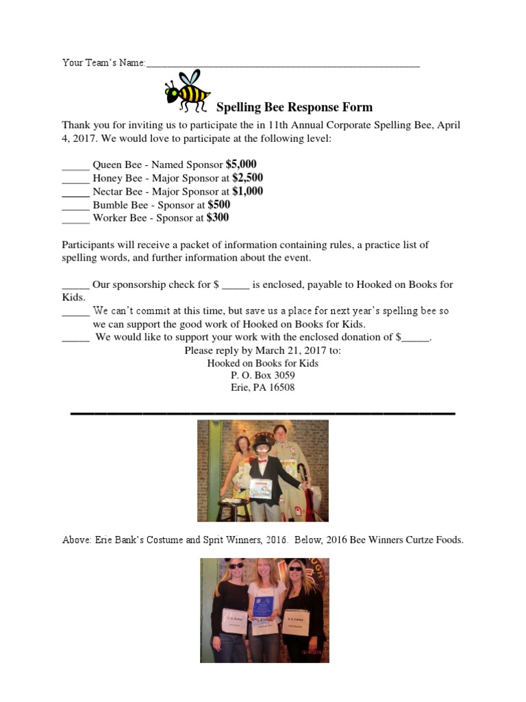 Spelling Bee Sponsor Form | PDF