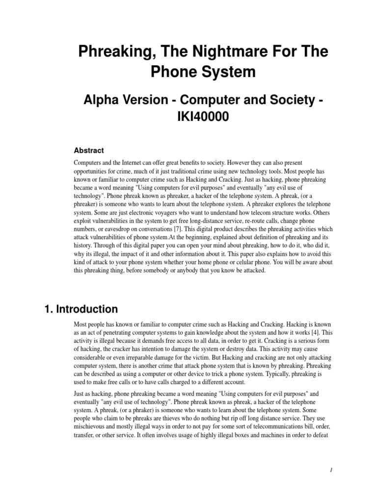 Phreaking, The Nightmare For The Phone System: Alpha Version - Computer ...