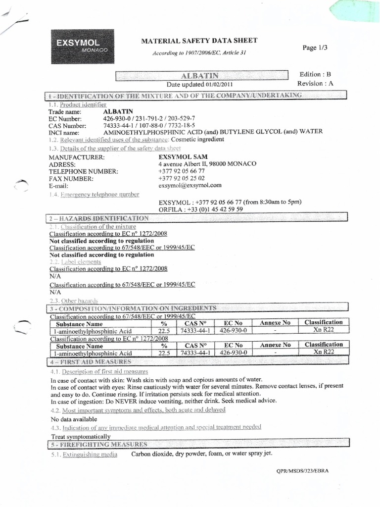 Albatin - MSDS PDF | PDF