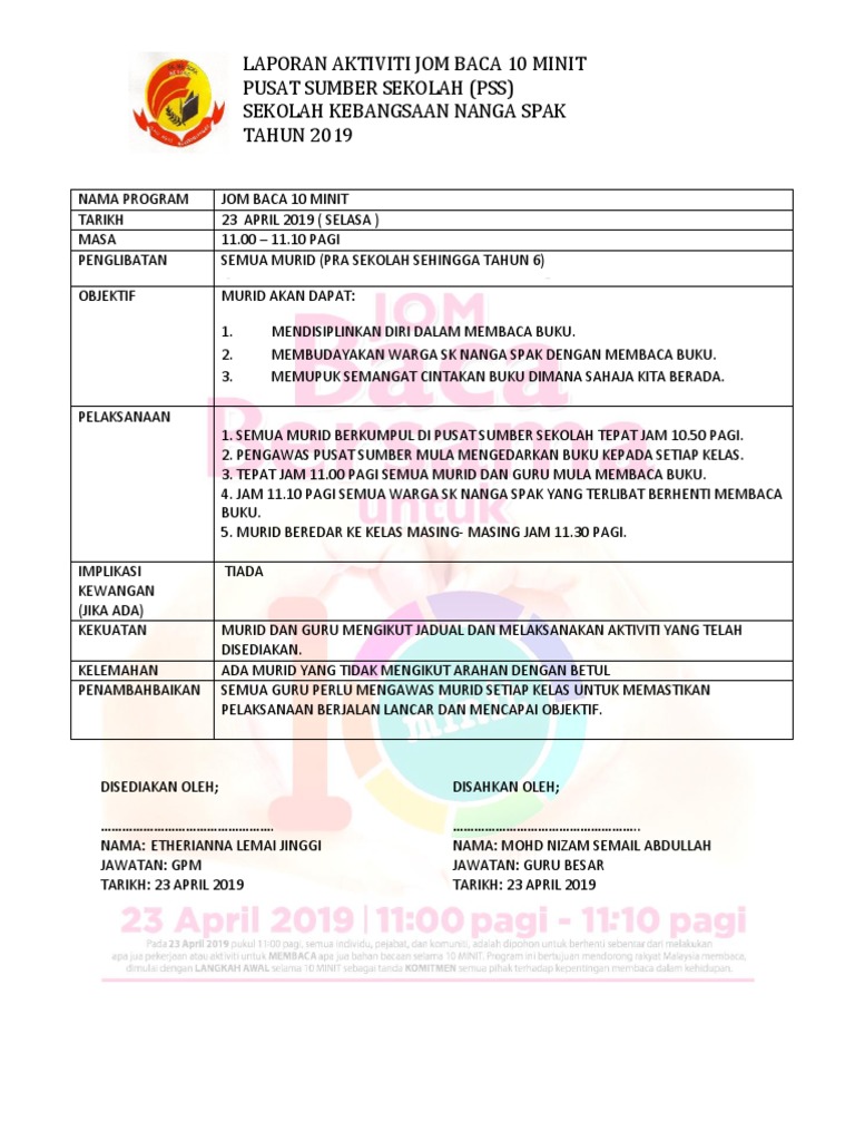 Laporan Jom Baca 10 Minit 2019 | PDF