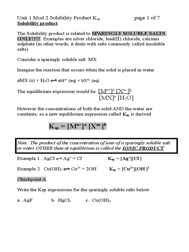 Unit 1 Mod 2 Solubility Product | PDF | Chloride | Solubility
