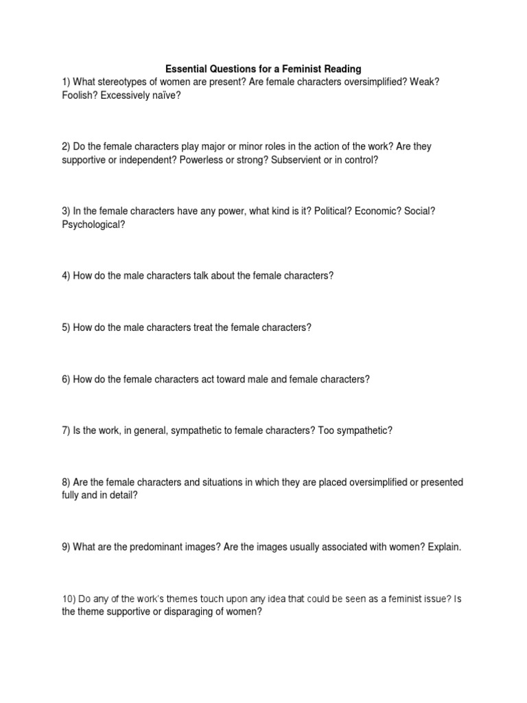 Essential Questions For A Feminist Reading | PDF