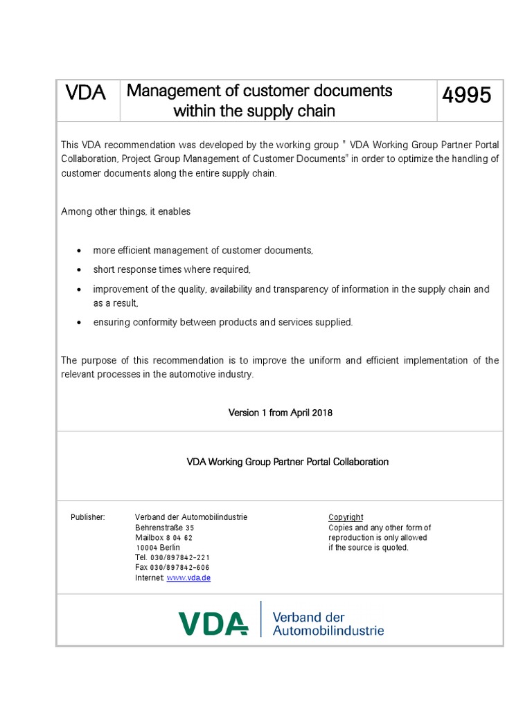 VDA 4995 Management of Customer Documents Within The Supply Chain ...