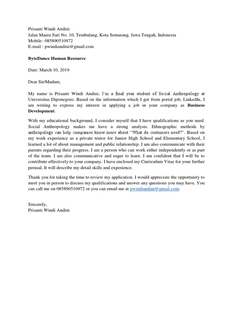 Cover Letter ByteDance | PDF