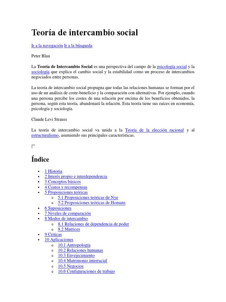 Teoría de Intercambio Social | PDF | Poder (social y político ...