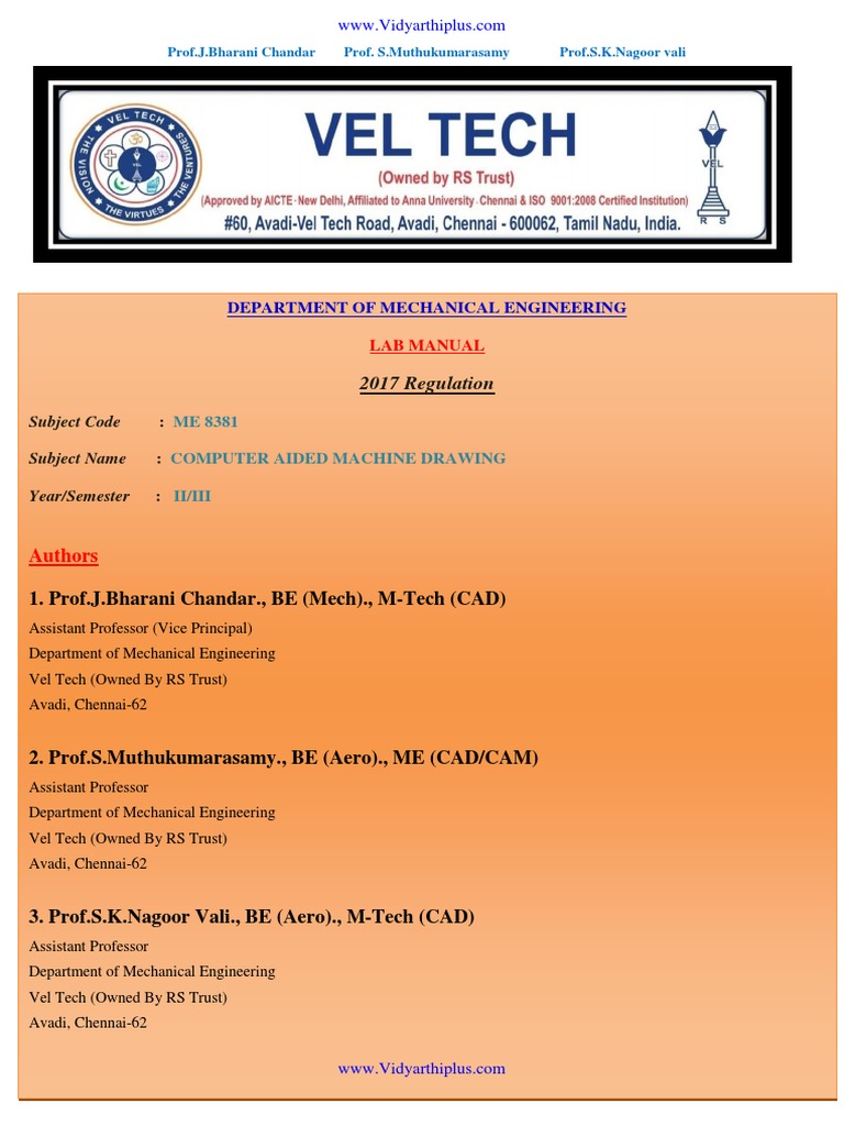 COMPUTER AIDED MACHINE DRAWING Lab Manual-2017 - 1 PDF | PDF | Rivet ...