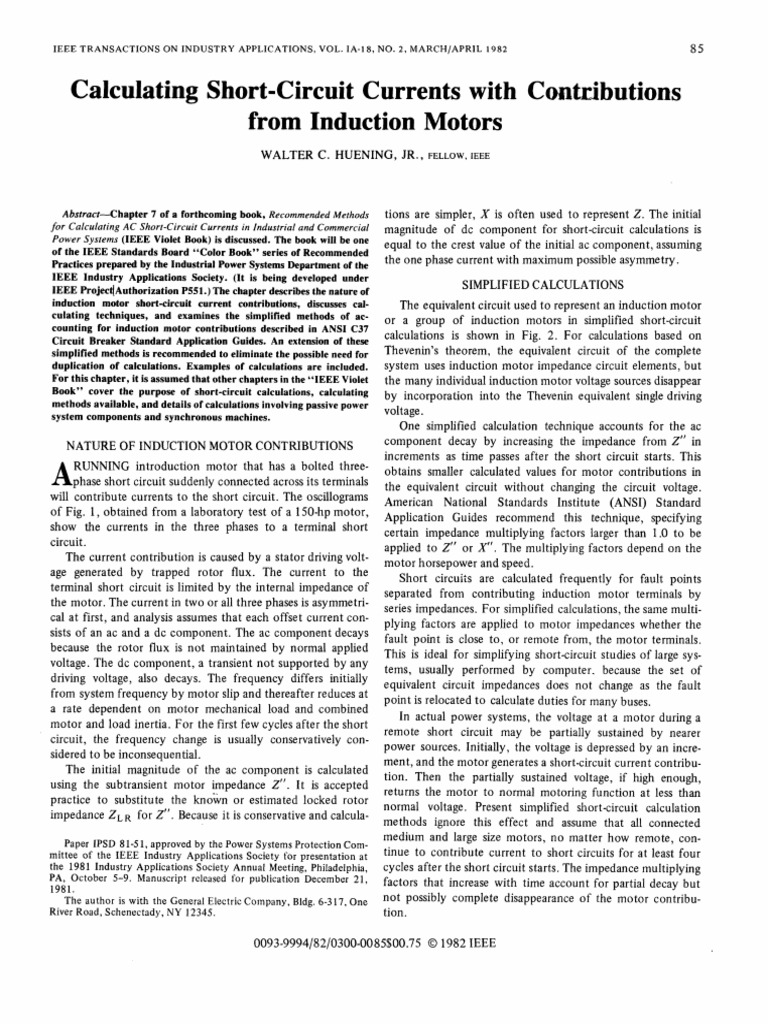 Calculating Short Circuit Current With Contributions Form Induction Motor Huening1982 | PDF ...
