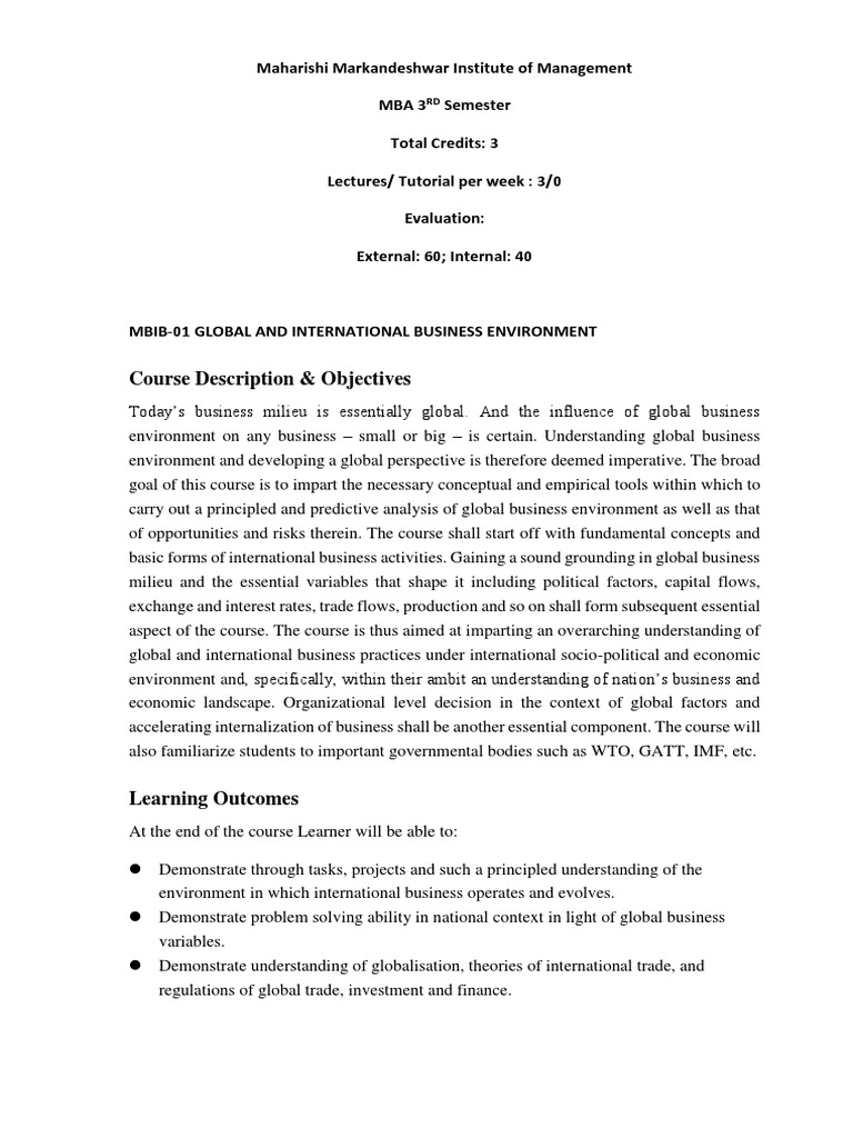 Global Business Environment Course Overview | PDF | International ...