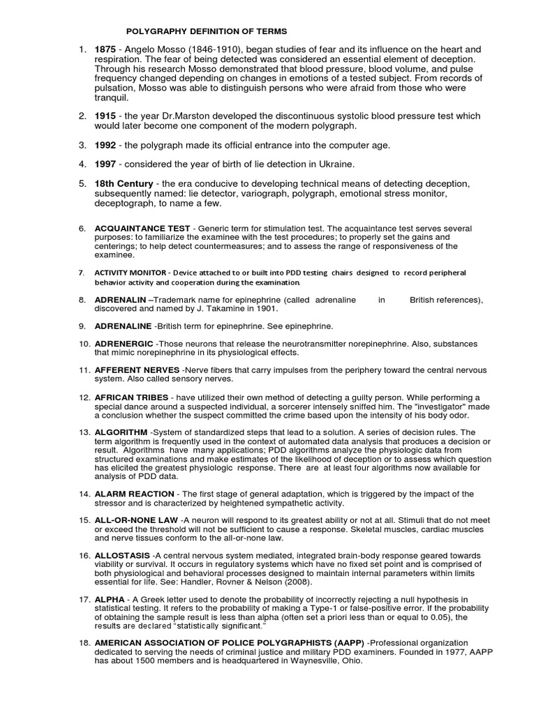 Polygraphy Definition of Terms | PDF | Polygraph | Axon