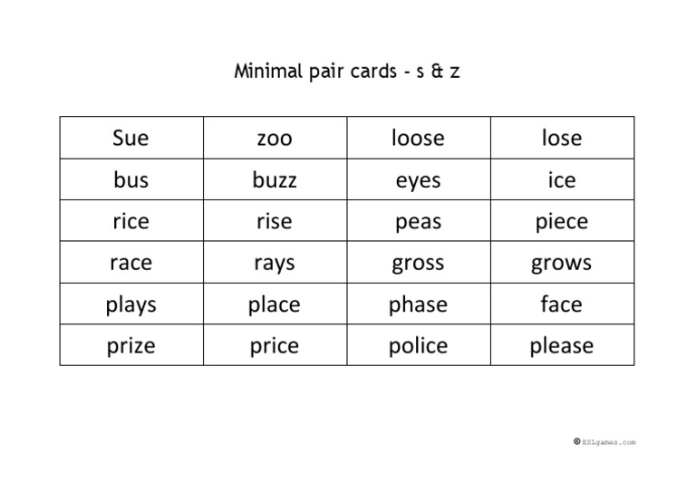 Minimal Pair Card S Z PDF | PDF