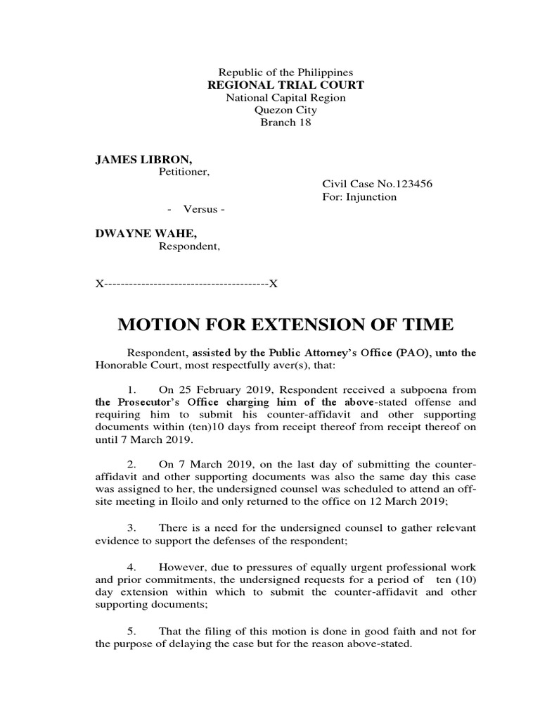 Motion For Extension (Myka) | PDF | Legal Procedure | Lawsuit