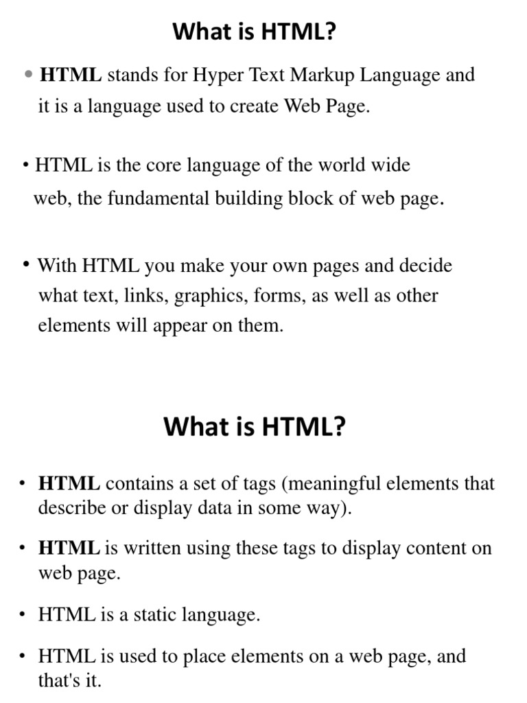 What Is HTML?: HTML Stands For Hyper Text Markup Language and | PDF ...
