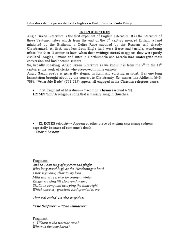 Literature Handout 2 | PDF | Anglo Saxons | European Literature