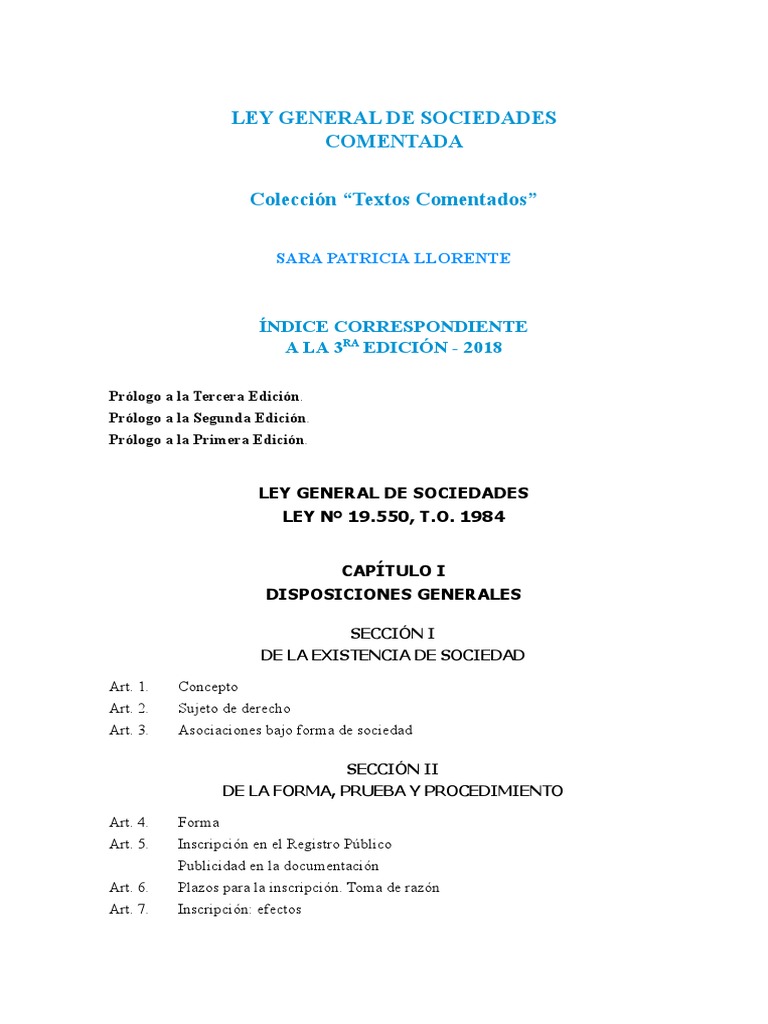 Ley Sociedades Comentada | PDF | Sociedad de responsabilidad limitada | Compartir (Finanzas)