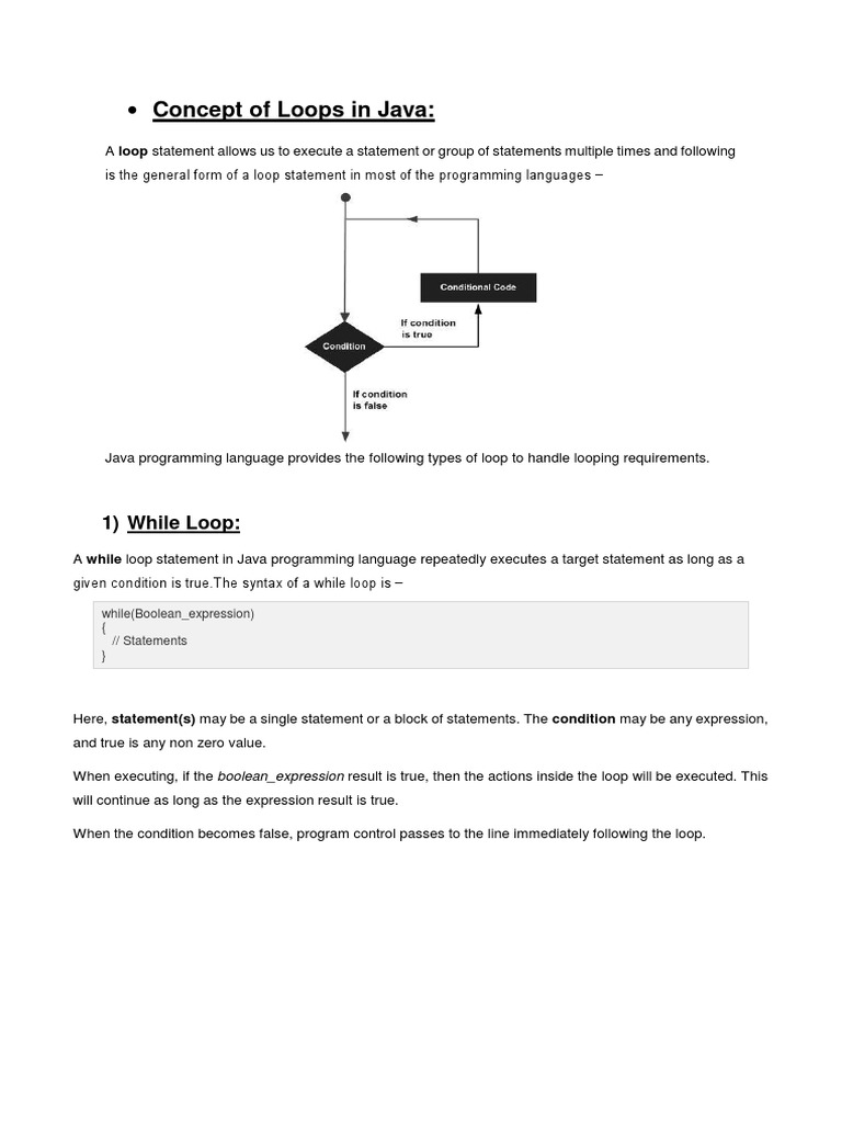 Concept of Loops in Java | PDF | Control Flow | Boolean Data Type