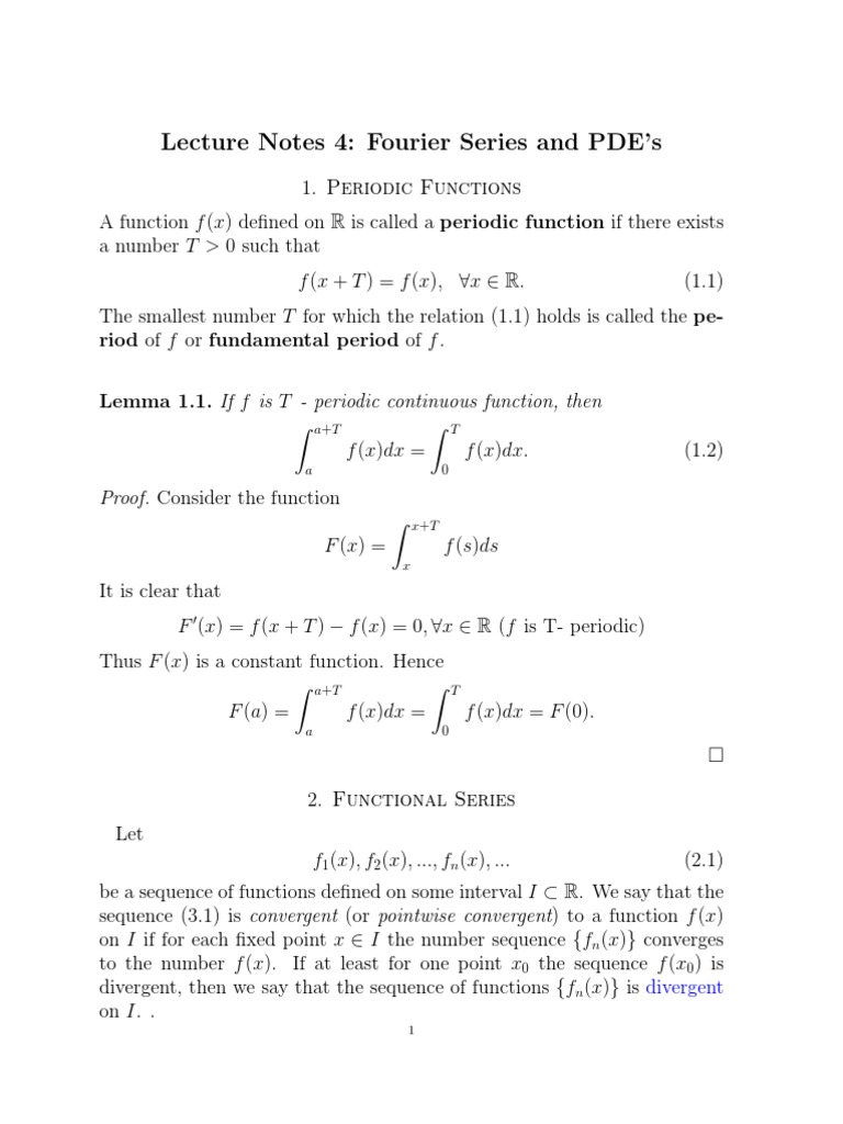 Lecture Notes 4: Fourier Series and PDE's: Divergent | PDF | Series ...