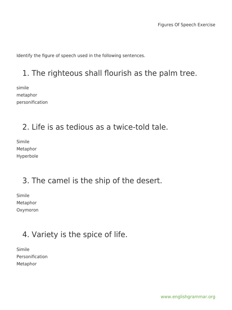 Figures of Speech Exercise PDF | PDF