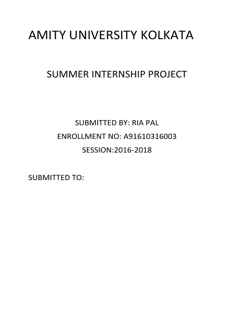 Amity University Kolkata: Summer Internship Project | PDF