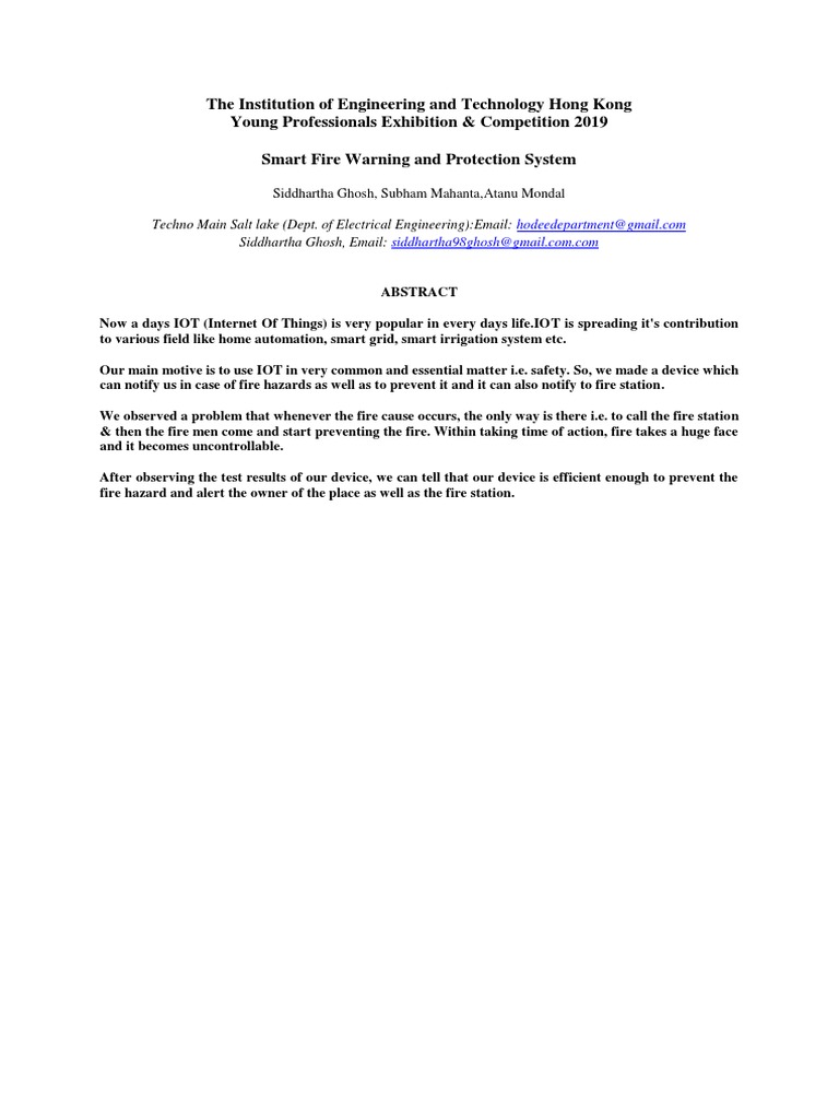 Smart Fire Warning and Protection System Using IOT Provides Real-Time ...
