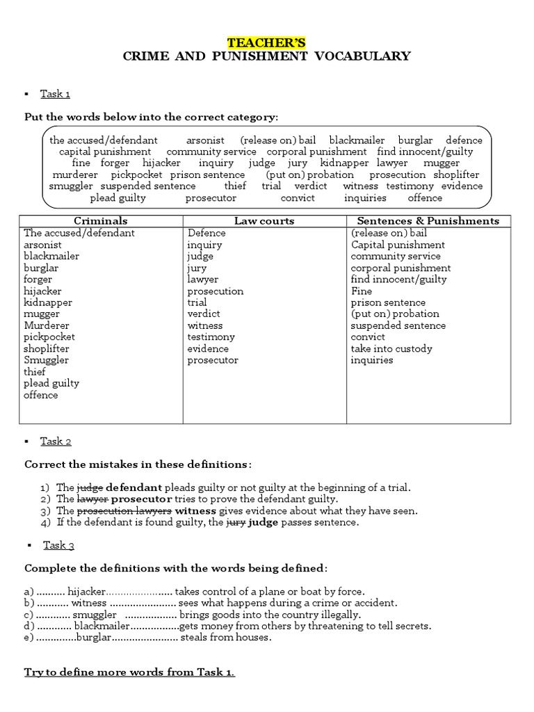 Crime and Punishment Vocabulary Guide | PDF | Theft | Burglary