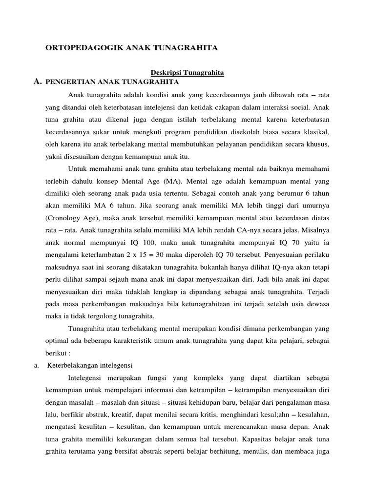 Ortopedagogik Anak Tunagrahita | PDF