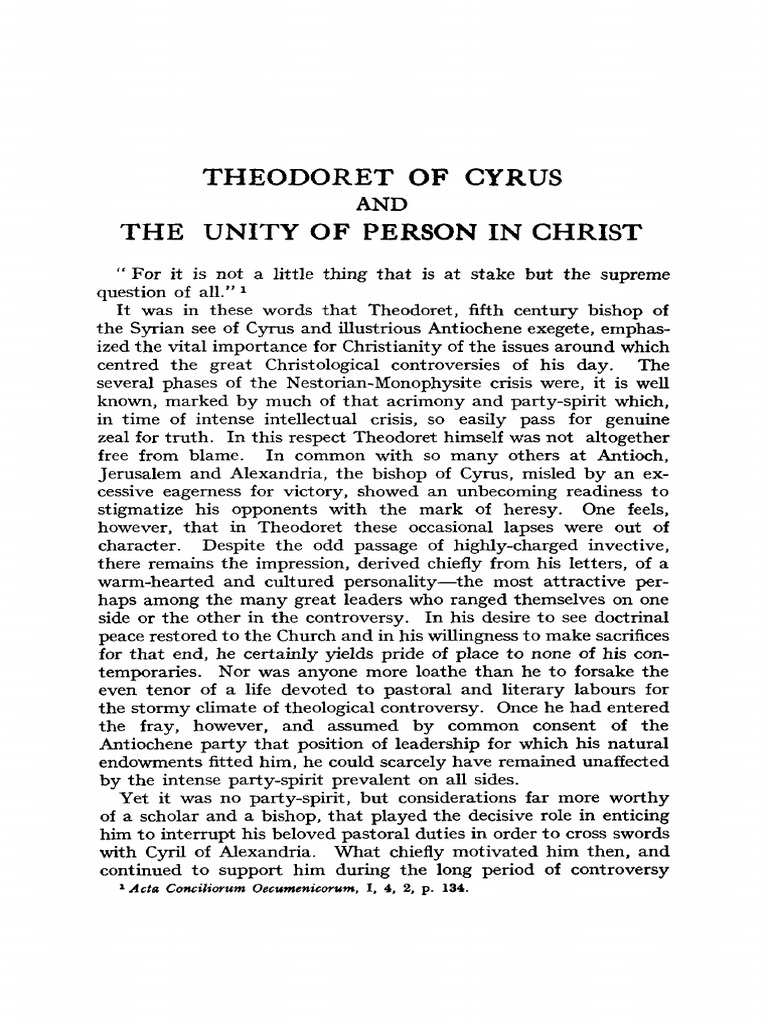 Theodoret of Cyrus The Unity in Christ: Person | PDF | Idea | Christology