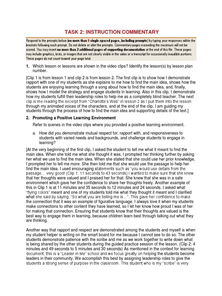 Task 2: Instruction Commentary | PDF | Reading Comprehension ...