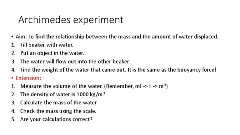 Archimedes Experiment Handout | PDF | Classical Mechanics | Mechanics