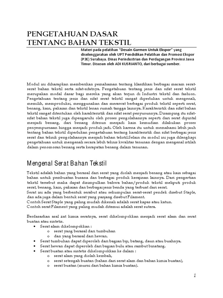 Pengetahuan Dasar Bahan Tekstil | PDF