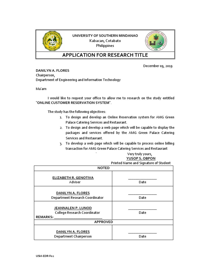EDR-F02-APPLICATION-FOR-RESEARCH-TITLE For 1 | PDF